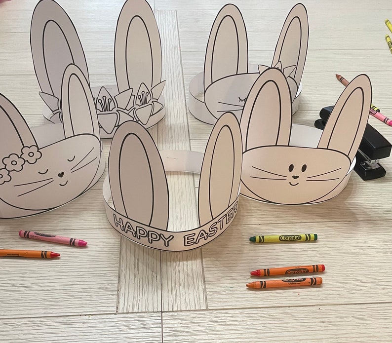 Easter Bunny Paper Crowns, Printable Bunny Headband Craft (set of 5 ...