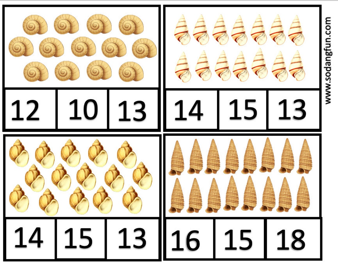 Counting Shells Clip Cards 1-20 Toddler Preschool | Etsy