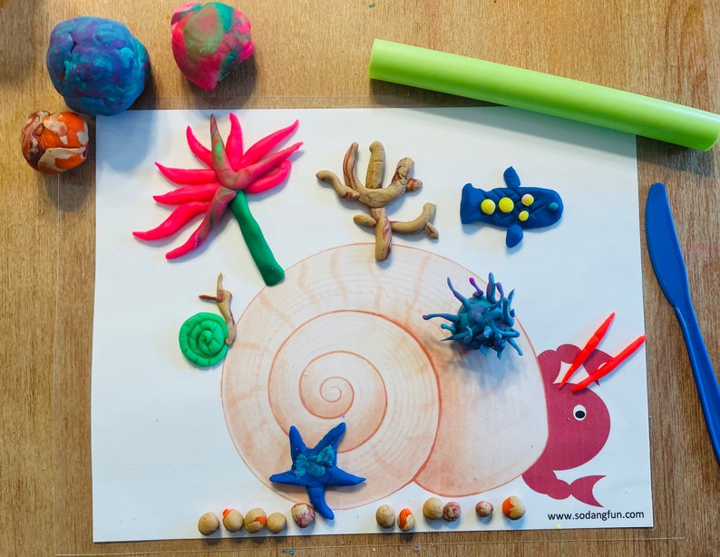 Summer Playdough Mats, Printable Play Dough Mats, Mermaid Play Dough ...