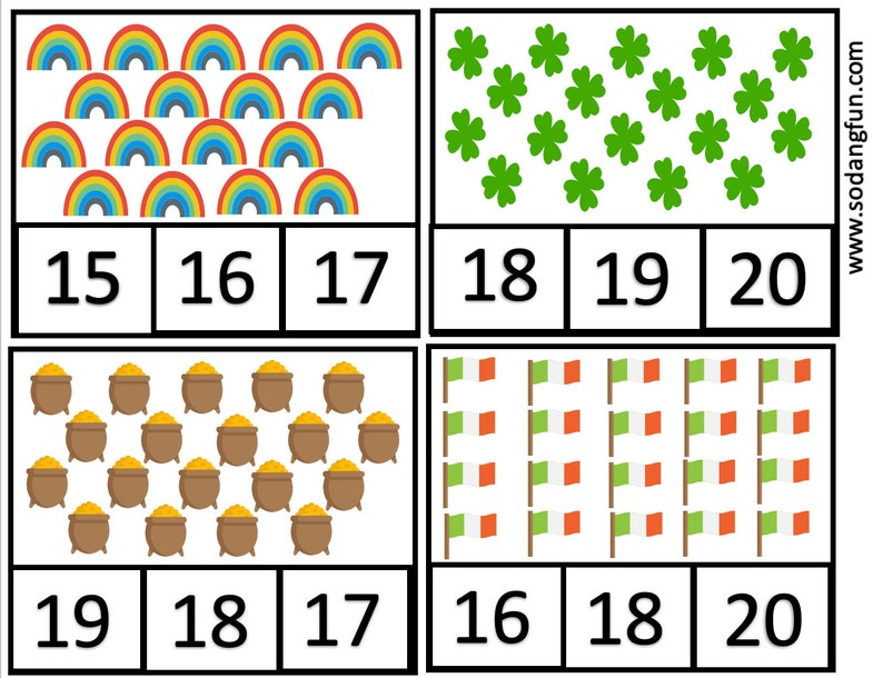 Saint Patrick's Day Counting Clip Cards 1-20 Toddler - Etsy