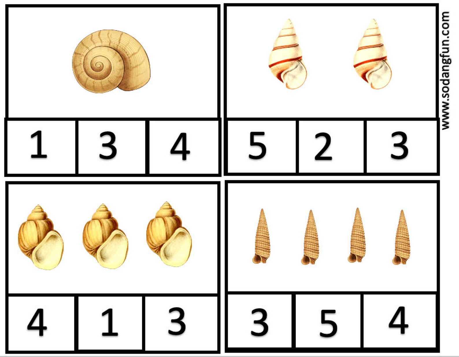 Counting Shells Clip Cards 1-20 Toddler Preschool - Etsy
