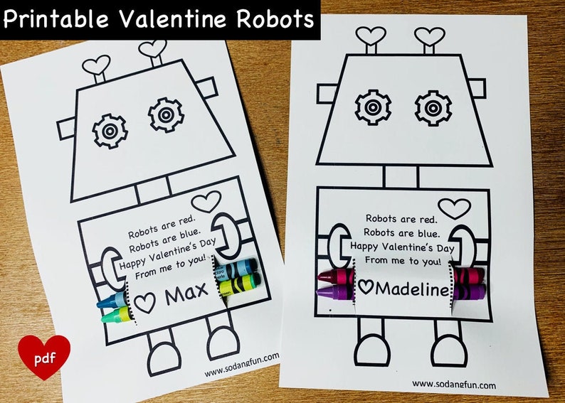 Valentine Robot Coloring Card With Crayon Holder Personalized - Etsy