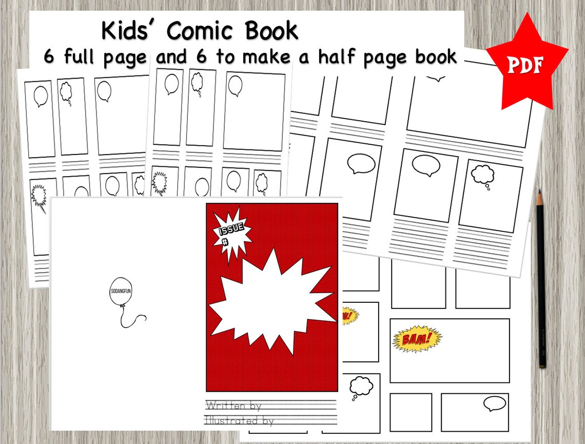Printable Comic Book for Kids, Full Page Comic Blanks, Half Page Comic ...