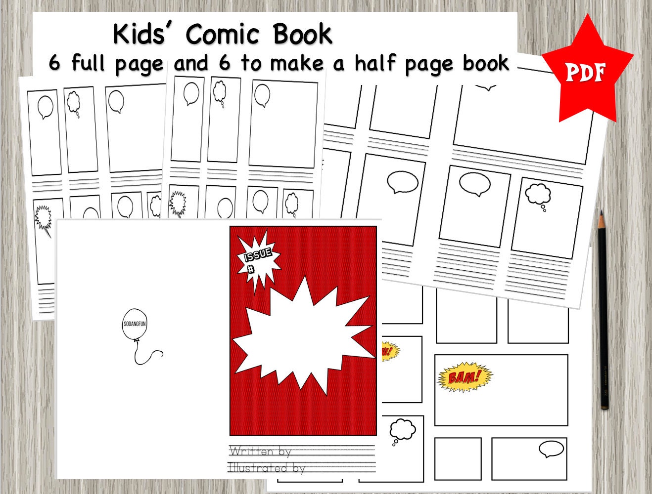 Printable Comic Book for Kids Full Page Comic Blanks Half - Etsy