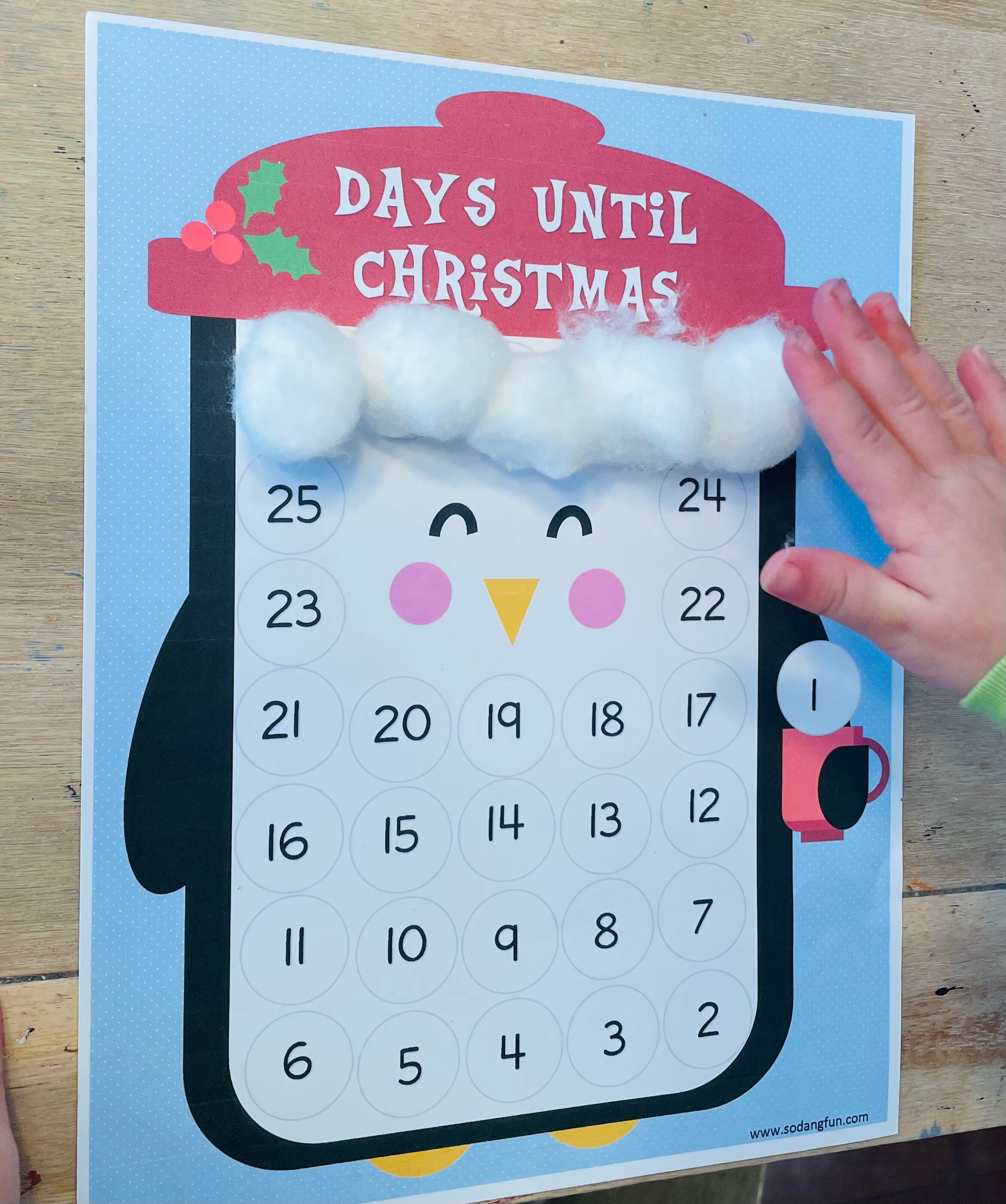 Christmas Countdown Calendar With Cotton Balls, Christmas Countdown ...