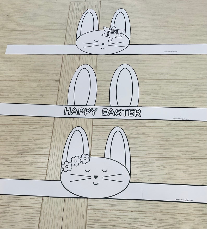 Easter Bunny Paper Crowns, Printable Bunny Headband Craft (set of 5 ...