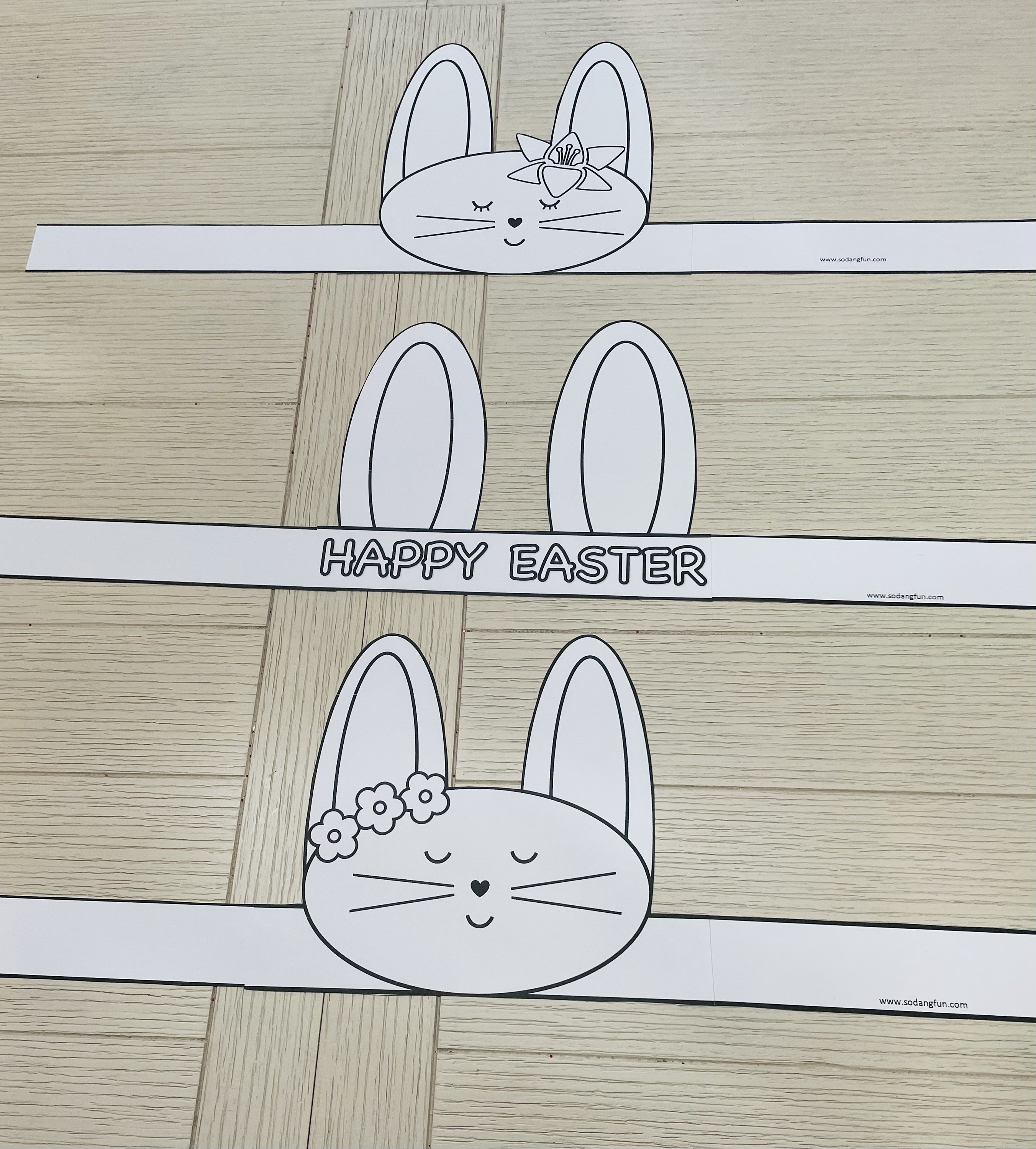 Easter Bunny Paper Crowns, Printable Bunny Headband Craft (set of 5 ...