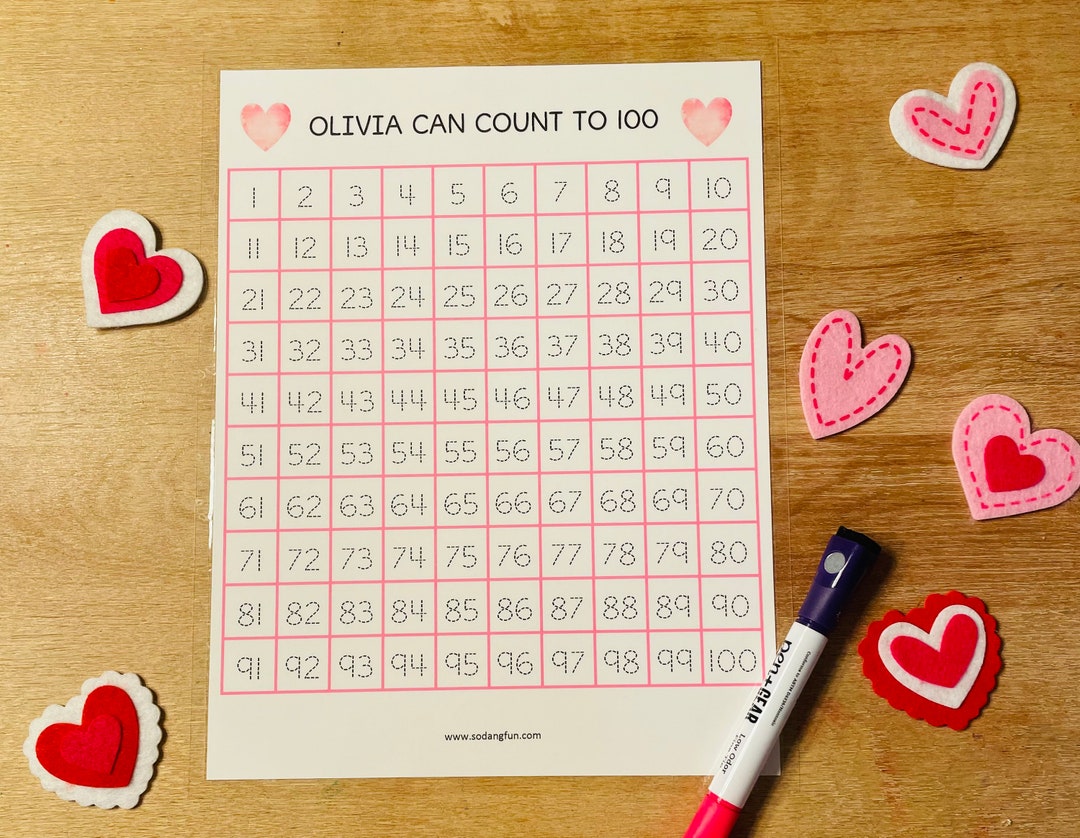 Personalized Hundreds Chart, Trace and Count to 100, Trace and Count to ...