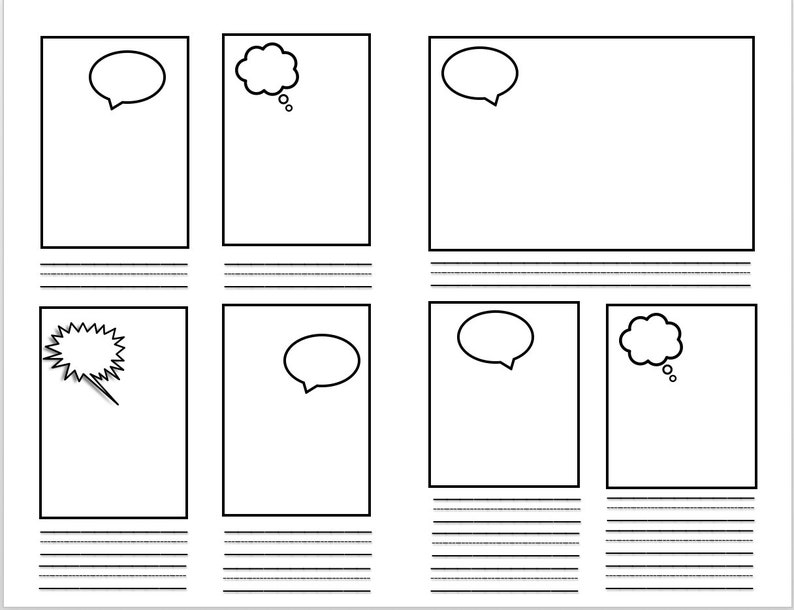 Printable Comic Book for Kids Full Page Comic Blanks Half - Etsy