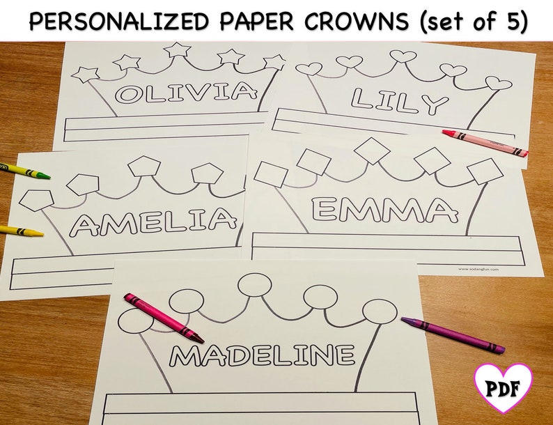 Personalized Paper Crowns, Printable Custom Crowns to Color, Princess ...