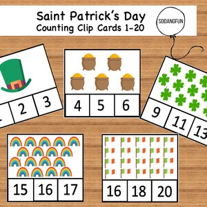Saint Patrick's Day Counting Clip Cards 1 to 20 and I Spy (easy and ...
