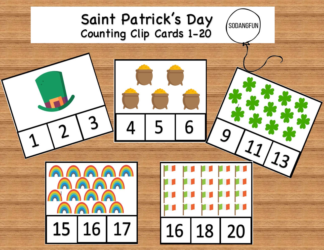 Saint Patrick's Day Counting Clip Cards 1-20 Toddler - Etsy