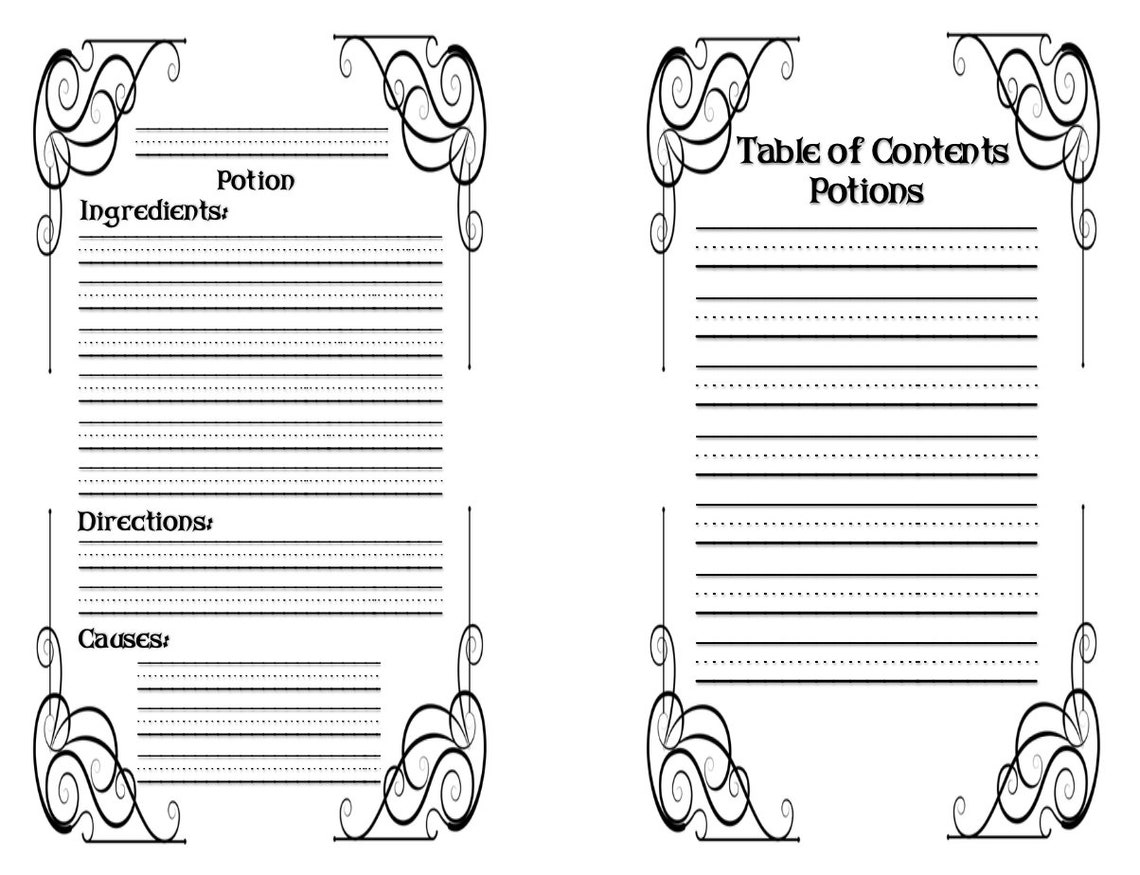Spell and Potions Book Printable Writing Activity for Kids | Etsy