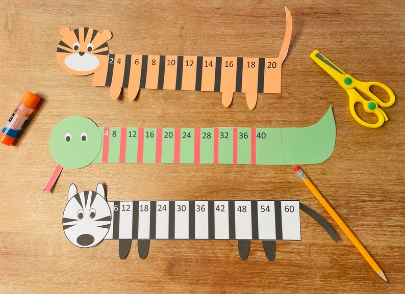 Skip Counting Tigers, Snakes, and Zebras, Math Craft, Multiplication ...