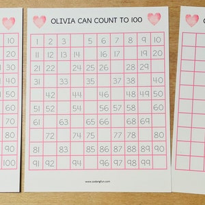 Personalized Hundreds Chart, Trace and Count to 100, Trace and Count to ...