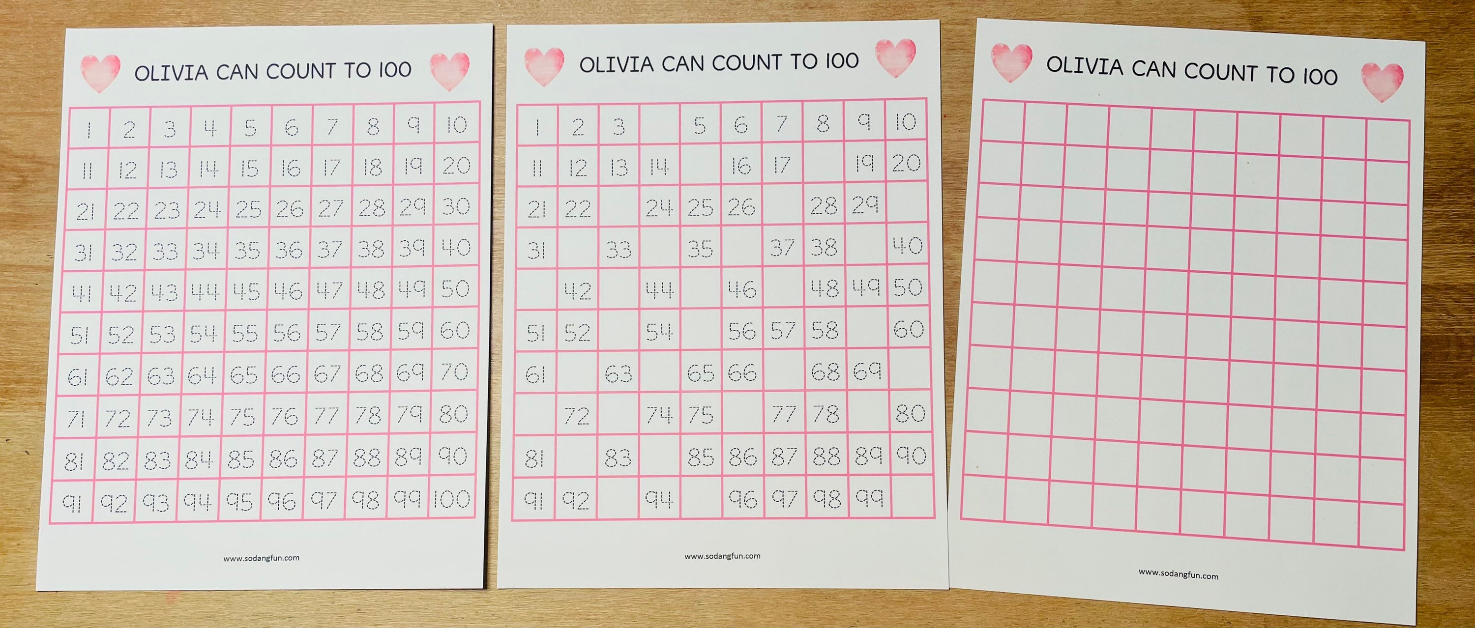 Personalized Hundreds Chart, Trace and Count to 100, Trace and Count to ...