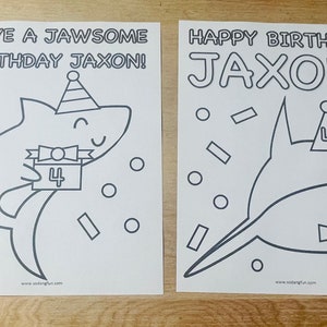Personalized Shark Birthday Coloring Pages for Kids, Set of 5, Shark ...