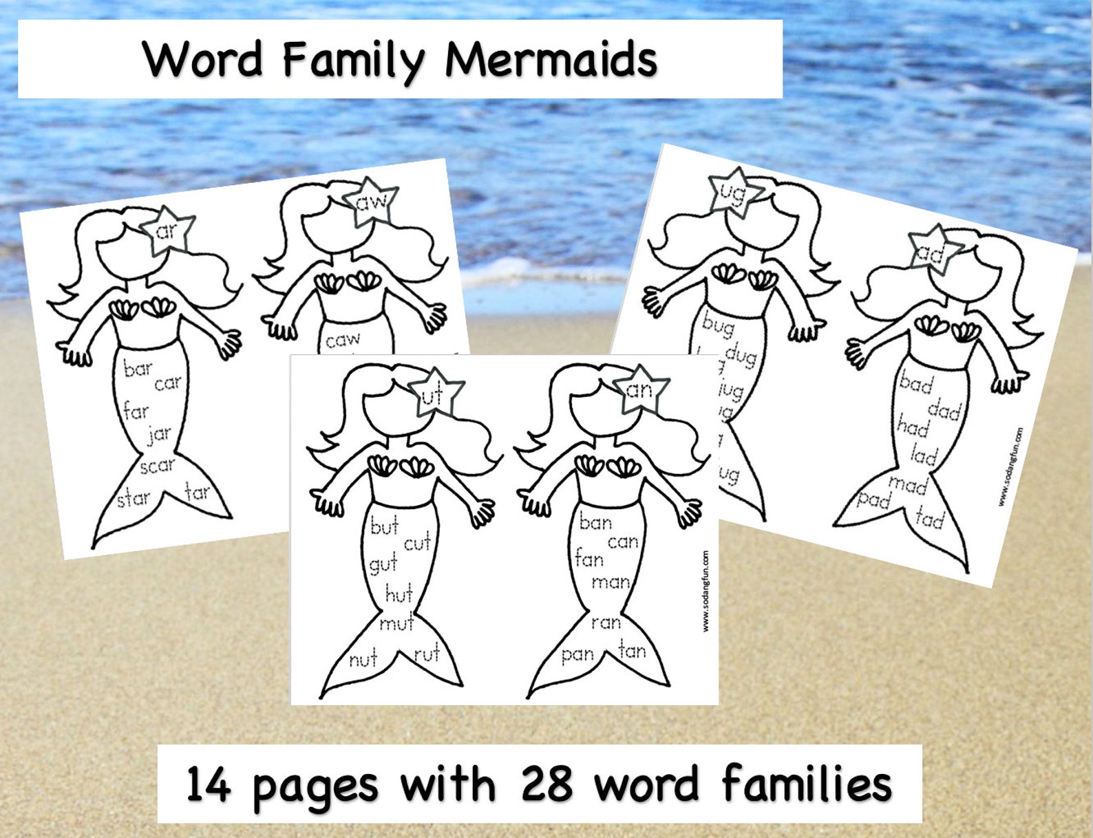 Word Families Mermaids Printable Activity, Kindergarten Worksheets ...