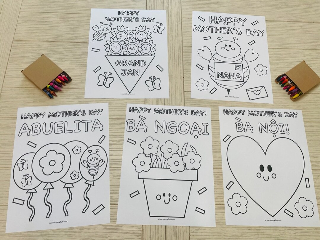 Mother's Day Coloring Pages for Mom, Grandma, and Aunties, Set of 5 - Etsy