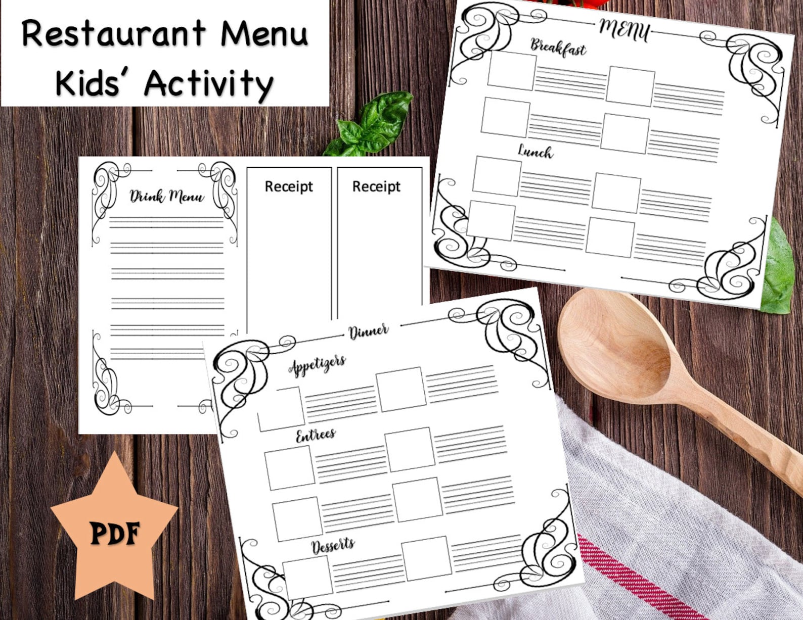 Restaurant Menu and Receipt Template great Creative Writing - Etsy