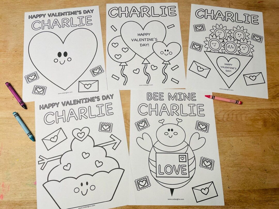Personalized Valentine's Day Coloring Pages for Kids, Set of 5 ...