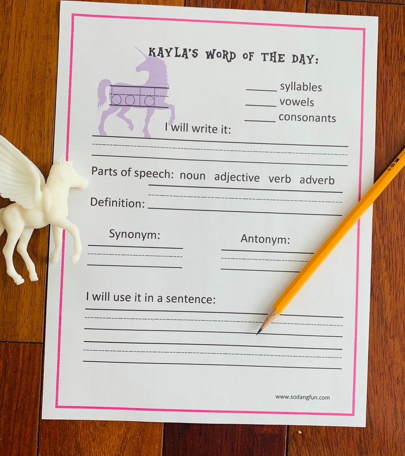 Word of the Day Worksheets Vocabulary Workbook Personalized - Etsy