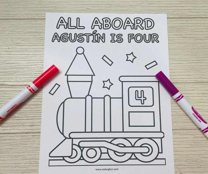 Train Birthday Coloring Pages, Set of 5 - Etsy