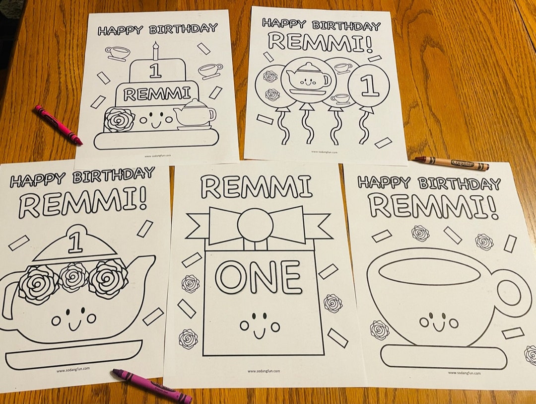 Tea Party Birthday Coloring Pages for Kids, Set of 5 - Etsy