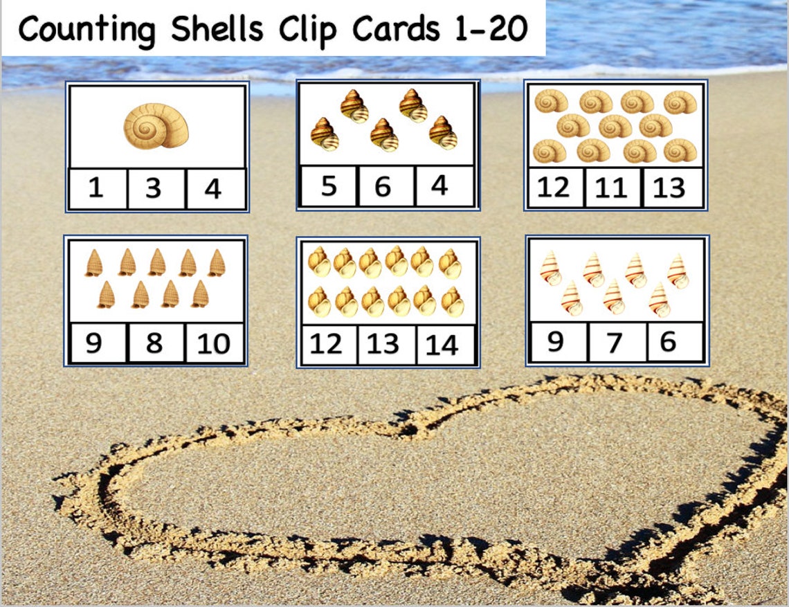 Counting Shells Clip Cards 1-20 Toddler Preschool - Etsy