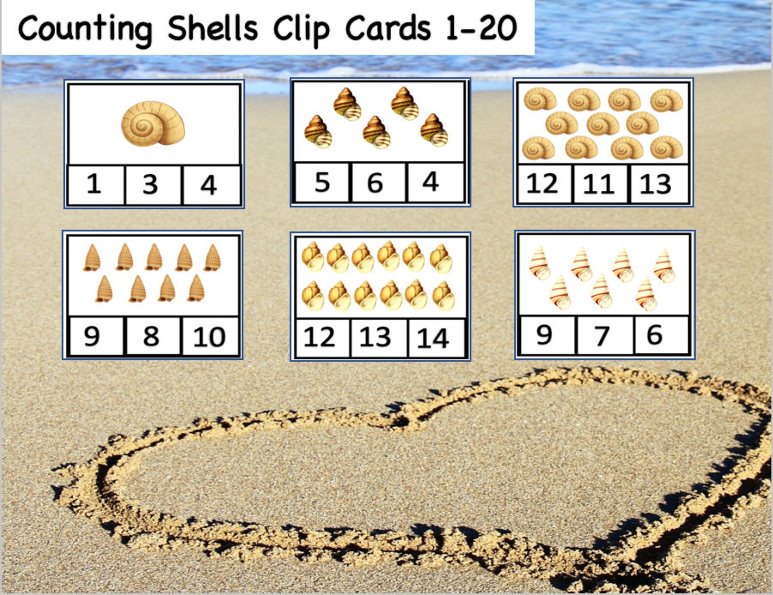 Counting Shells Clip Cards 1-20 Toddler Preschool - Etsy