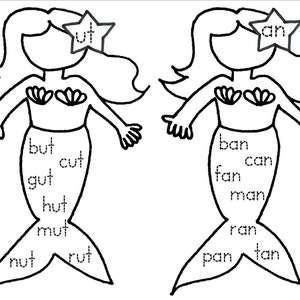 Word Families Mermaids Printable Activity, Kindergarten Worksheets ...