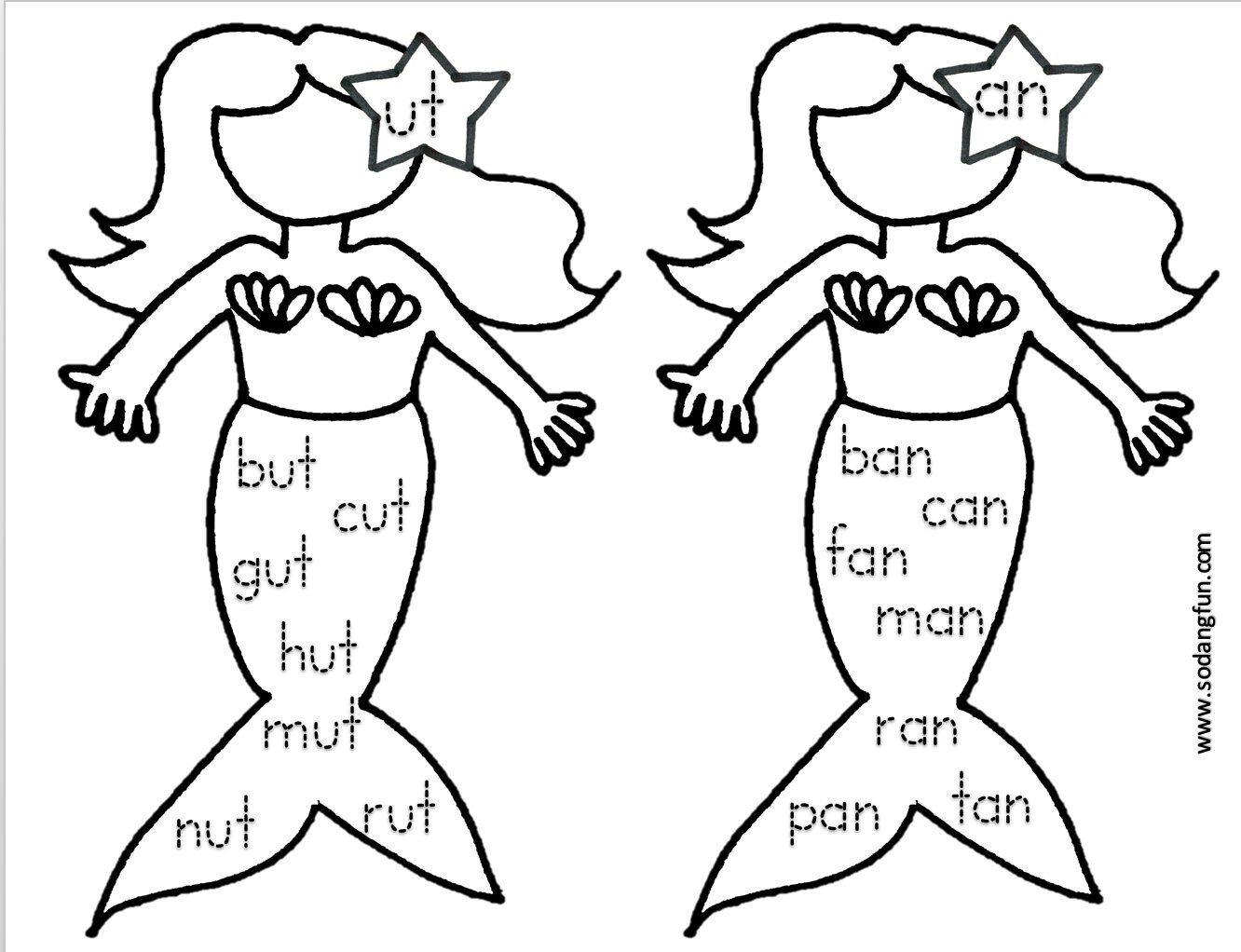 Word Families Mermaids Printable Activity, Kindergarten Worksheets ...