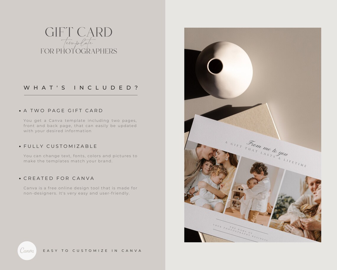 Photography Gift Card Canva Template: Beige & White (A6) - Etsy