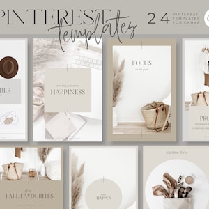 Pinterest Templates for Canva in Neutral Colors. Boho Style. Pinterest ...