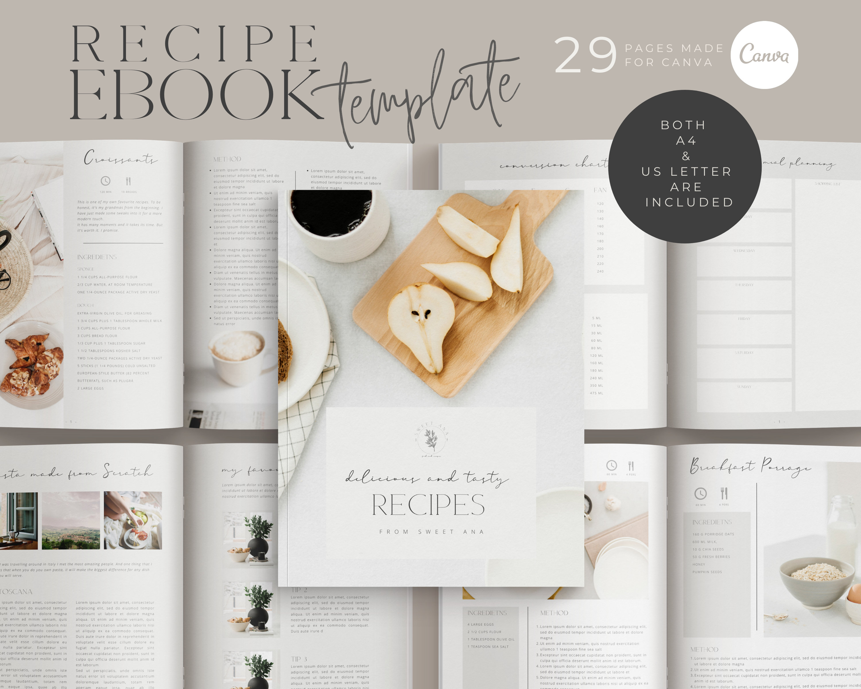 Recipe Ebook Template: 29 Page Cookbook for Canva (A4 & US Letter) - Etsy