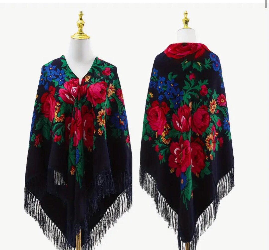 Floral Shawl With Fringes. Floral Scarf, Tapestry, Navajo, Másání, Sani ...