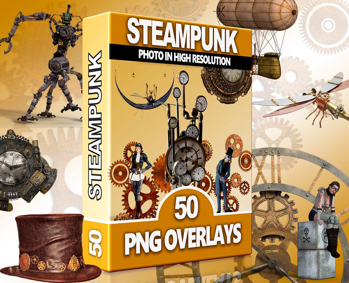 Steampunk Overlay Fantasy PNG Robots Overlay Cyborg - Etsy