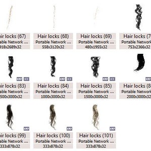 Hair Overlays, Curls Overlays, Wigs PNG, Digital Hair, Painted Hair, PNG Set, Wigs Photoshop PNG ...