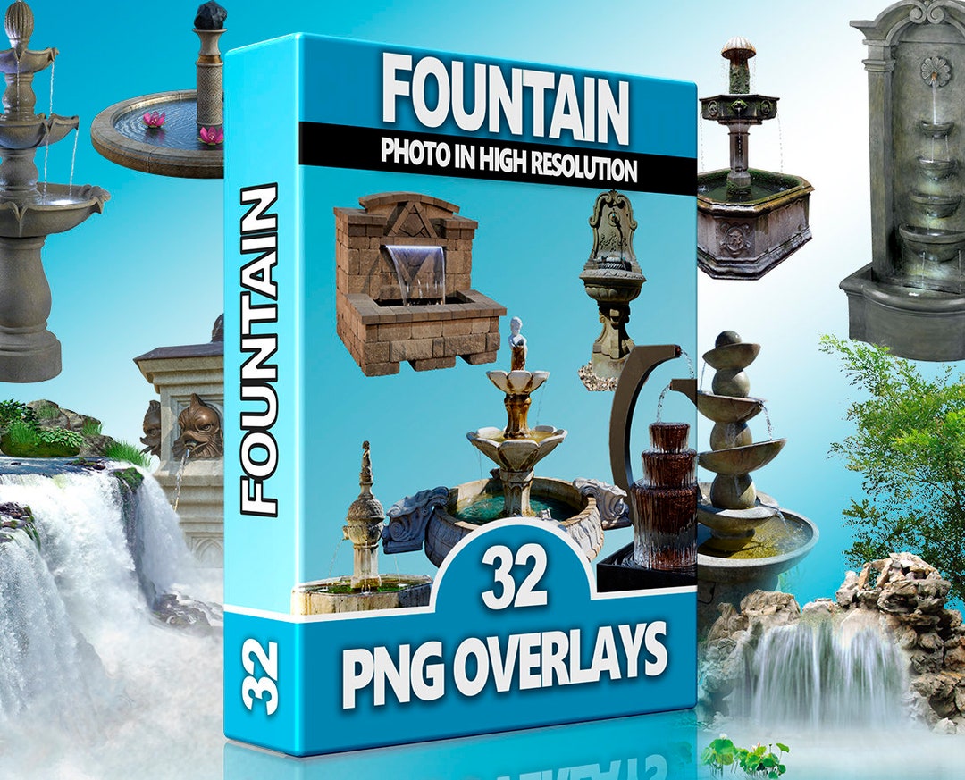 Fountain & Waterfall PNG Overlays – Garden and Landscape Clipart for ...