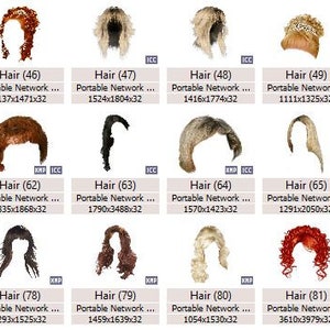 Hair Overlays, Curls Overlays, Wigs PNG, Digital Hair, Painted Hair, PNG Set, Wigs Photoshop PNG ...