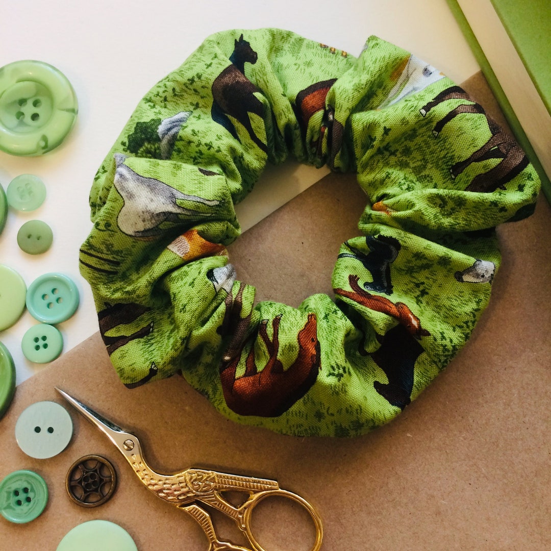 Handmade, Handfinished Horses in Green Field Scrunchie - Etsy