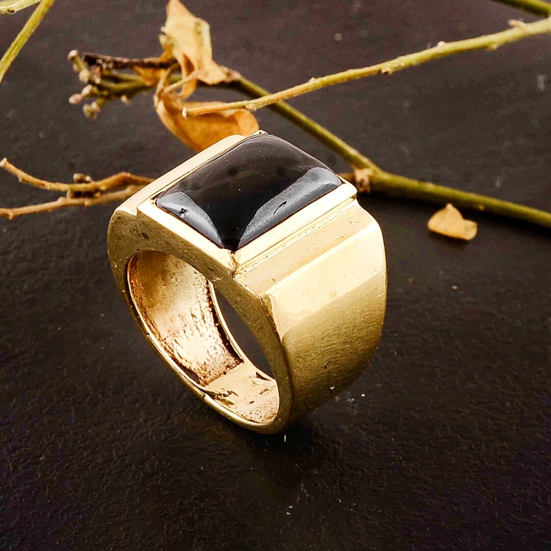 Black Obsidian Signet Ring, 18k Gold Signet Ring, Handmade Ring, Signet ...