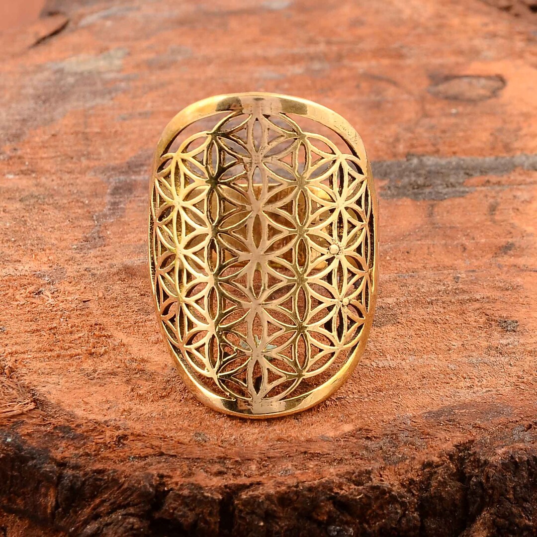 Flower of Life Ring, Brass Ring, Sacred Geometry Ring, Seed of Life ...