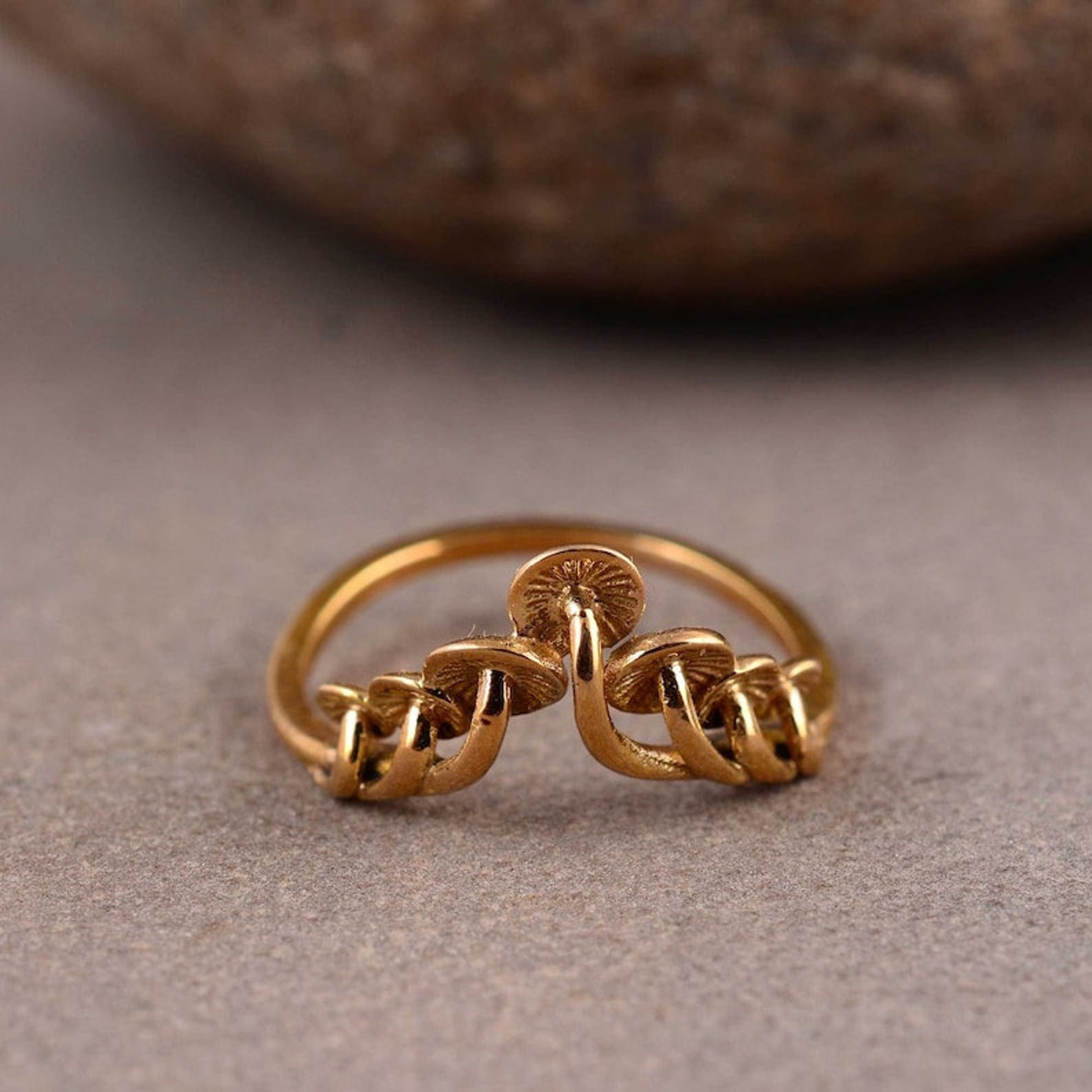 Mushroom Ring, Handmade Dainty Mushroom Jewellery, Gold Mushroom Ring ...