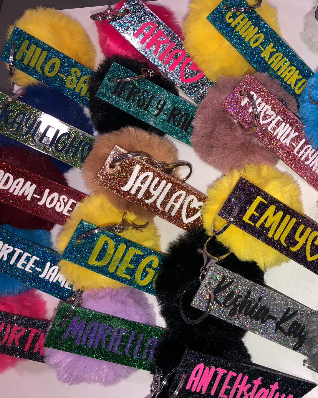 Personalized Name Keychain With Pom Pom - Etsy