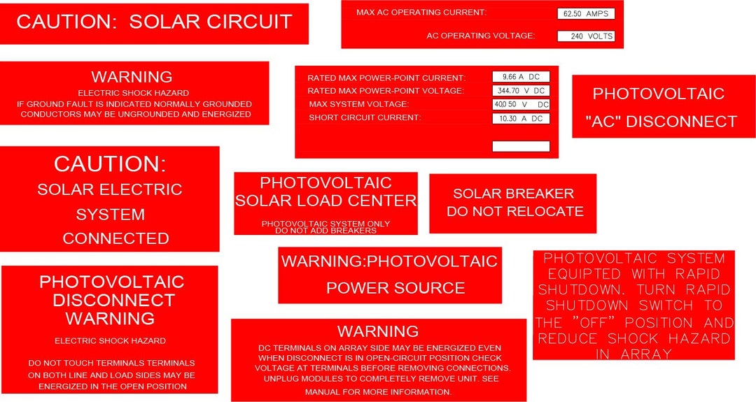 Solar Custom Map Placard | PV Inspection Placard | Solar Pv Labels | Warning | PV Signs ...