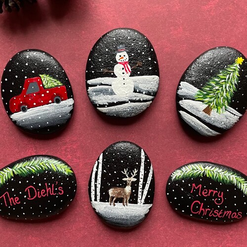 Custom Set of Hand Painted Christmas Stones Small Gift - Etsy