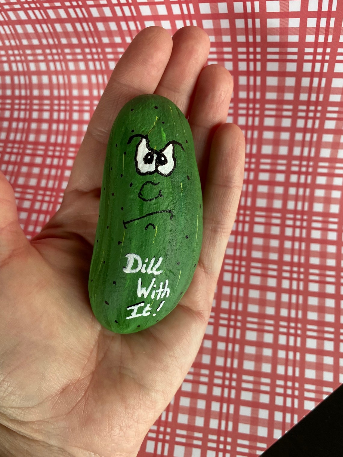 Dill With It Novelty Grumpy Pickle Painted Rock Desk - Etsy