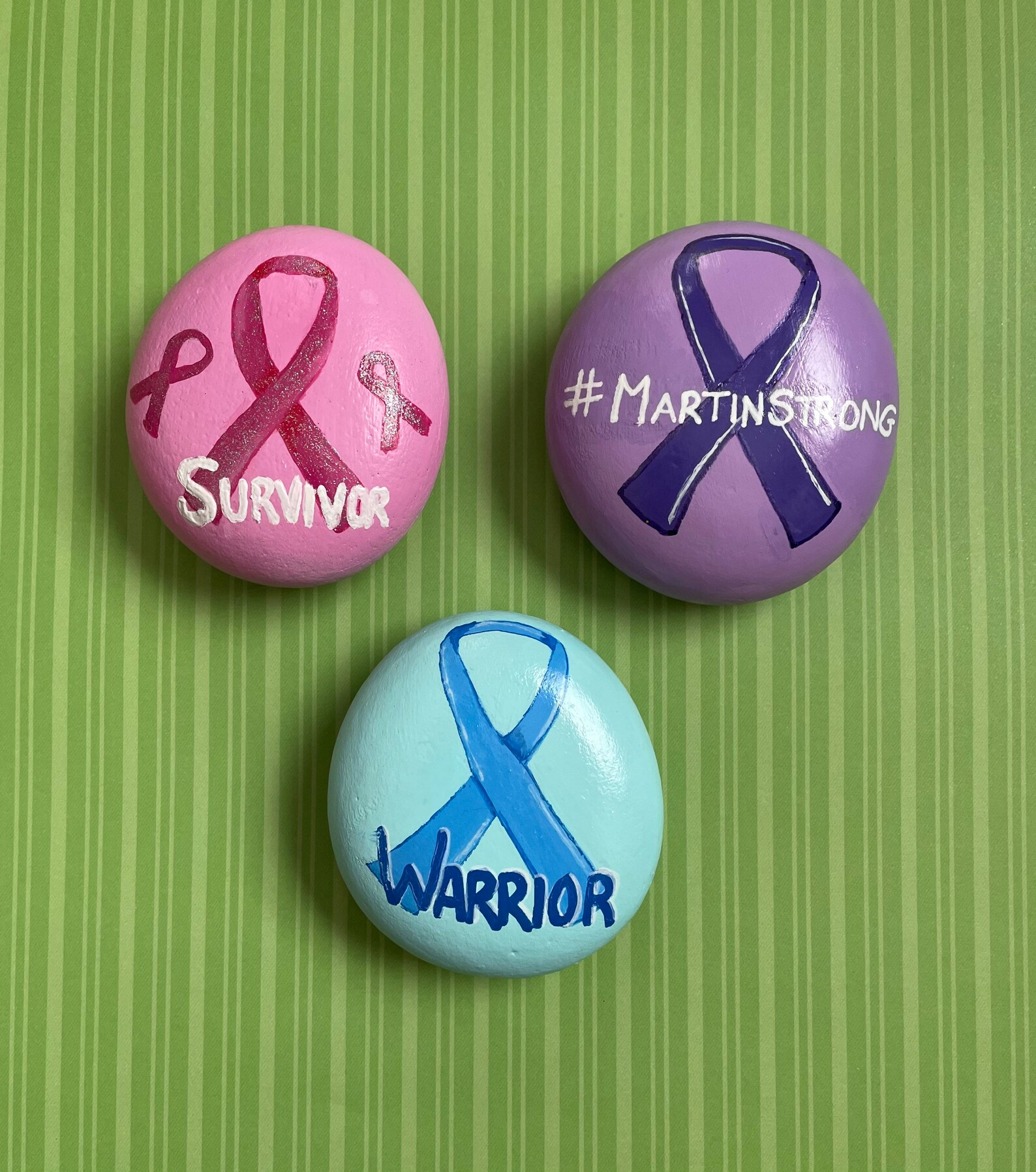 Custom Cancer Awareness Ribbon Painted Rocks Garden Decor - Etsy