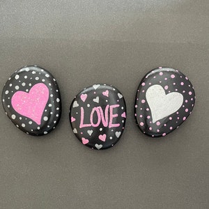 Valentines Love and Hearts Rocks, Customizable Set of Three Hand ...